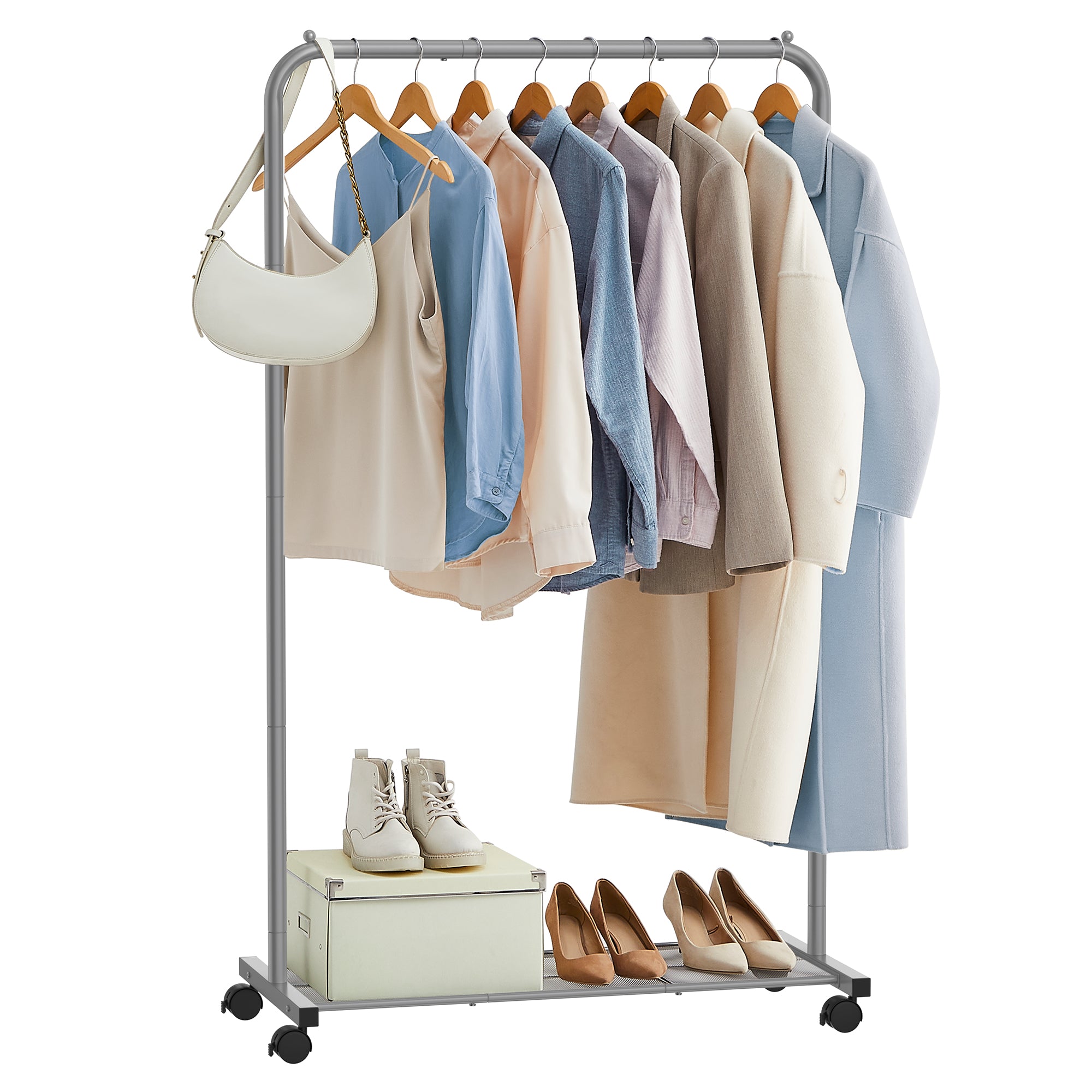 SONGMICS 110 lb Load Capacity Clothes Rack with Wheels Garment Rack wi ...