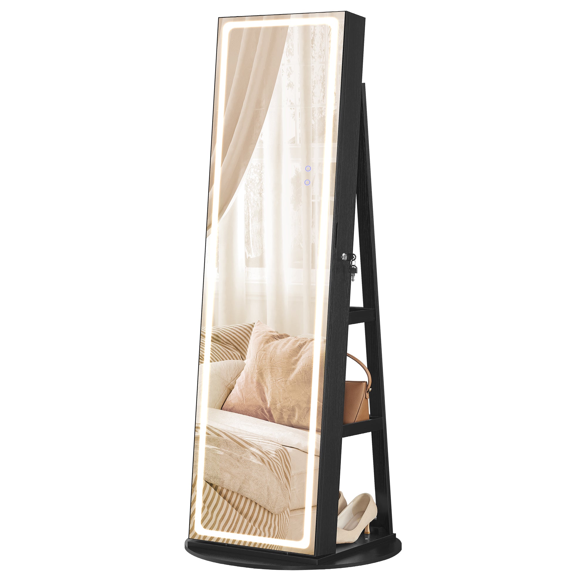 SONGMICS LED Mirror Jewelry Cabinet Standing Jewelry Armoire Organizer ...