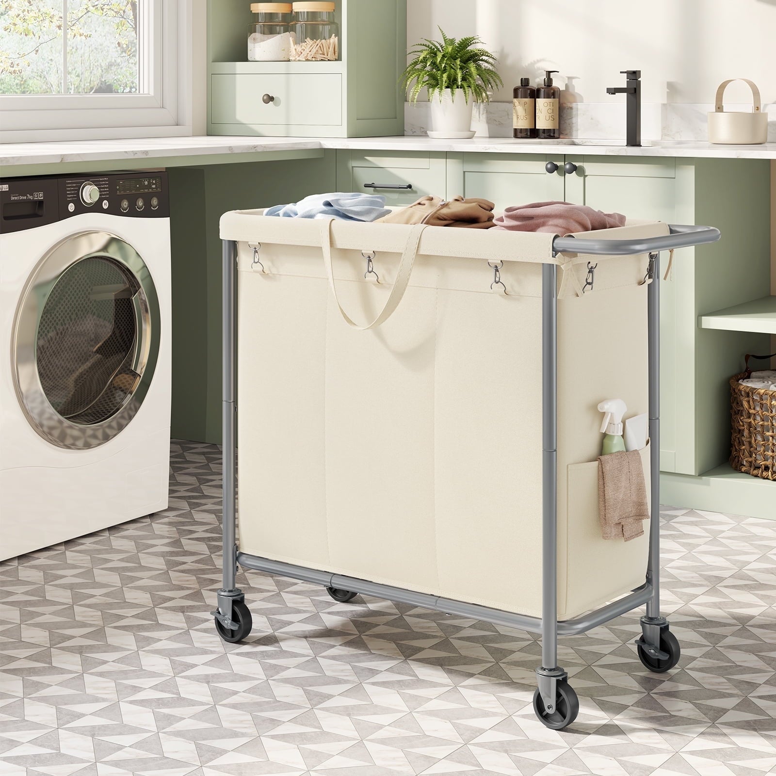 SONGMICS 200L Laundry Sorter 3-Section Laundry Basket with Wheels Roll ...