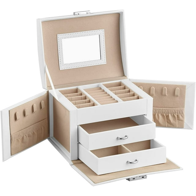 SONGMICS 3-Tier Jewelry Box Travel Jewelry Case with Handle 2 Drawers ...
