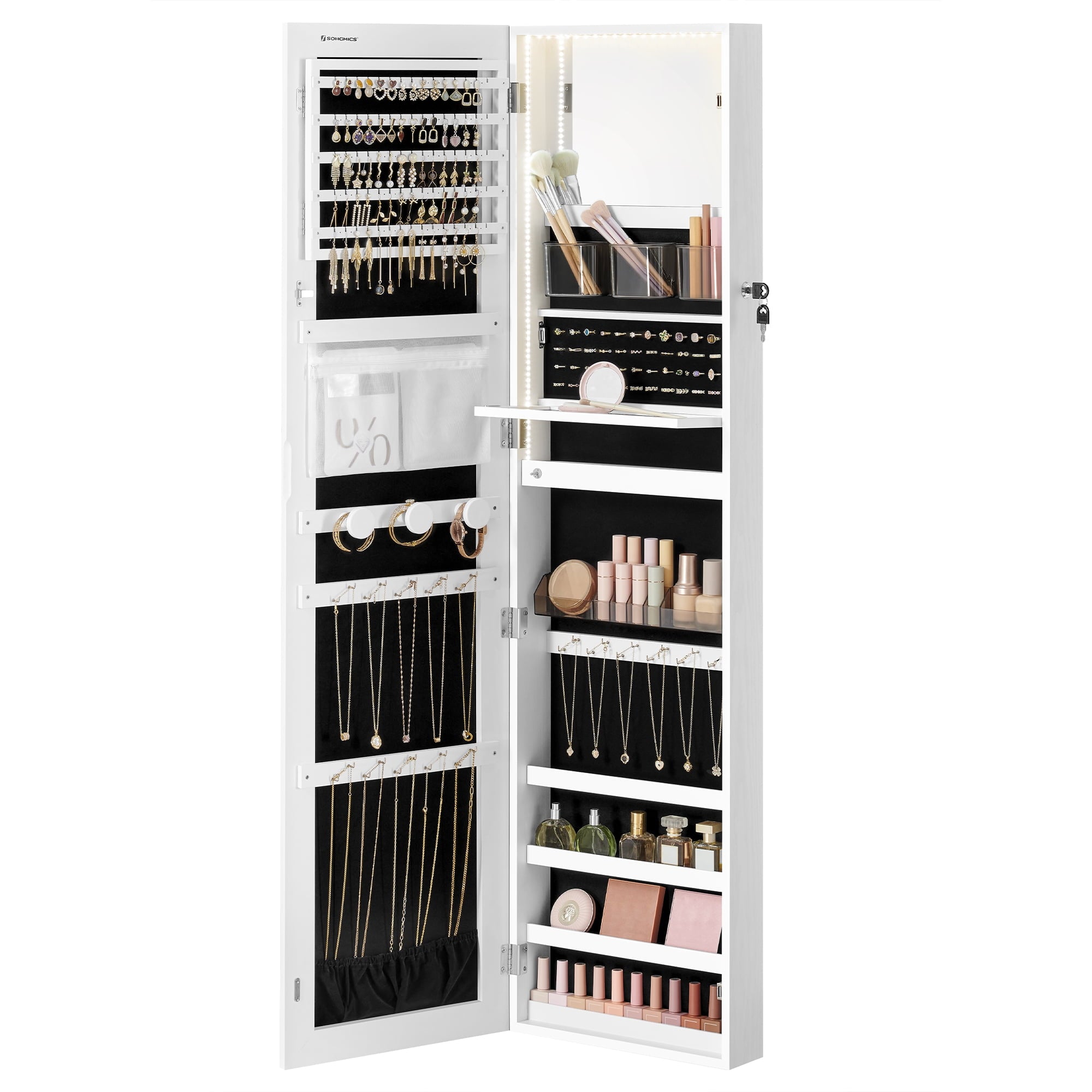 SONGMICS 55 Inches Tall Spacious Jewelry Cabinet Jewelry Armoire with ...