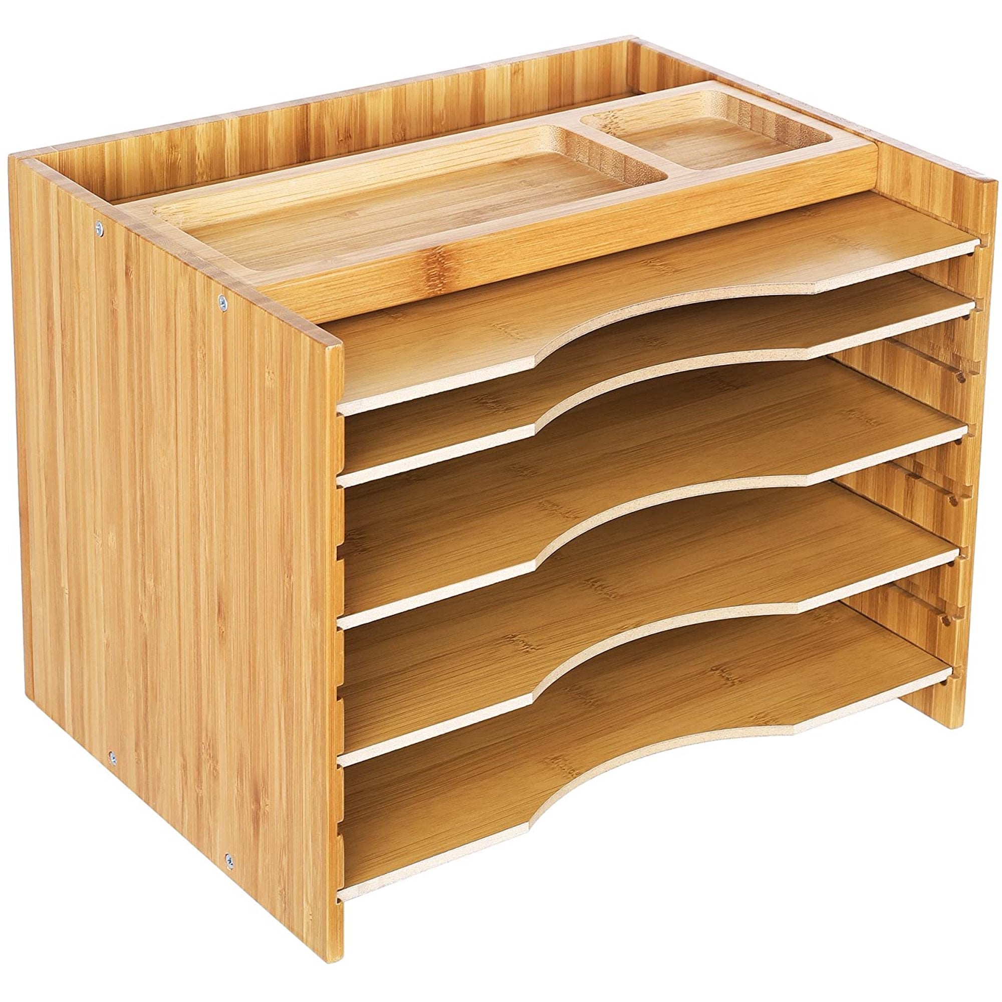 SONGMICS Bamboo File Organizer Paper Sorter with 5 Adjustable Shelves ...