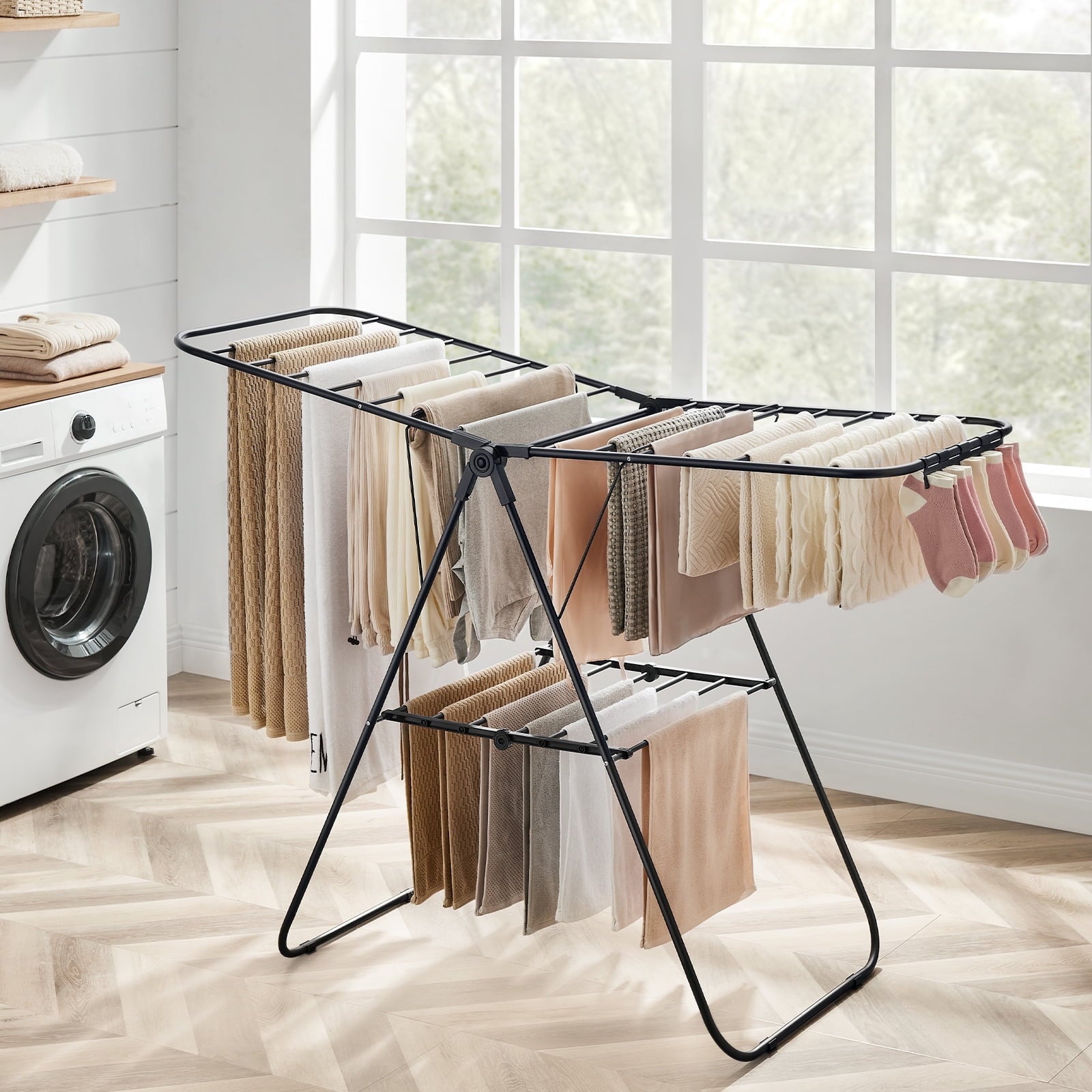 SONGMICS Foldable Clothes Drying Rack with Sock Clips Laundry Drying R ...