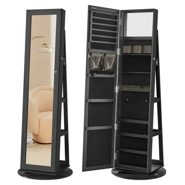 SONGMICS Mirror Jewelry Cabinet 360° Rotating Jewelry Armoire Storage ...