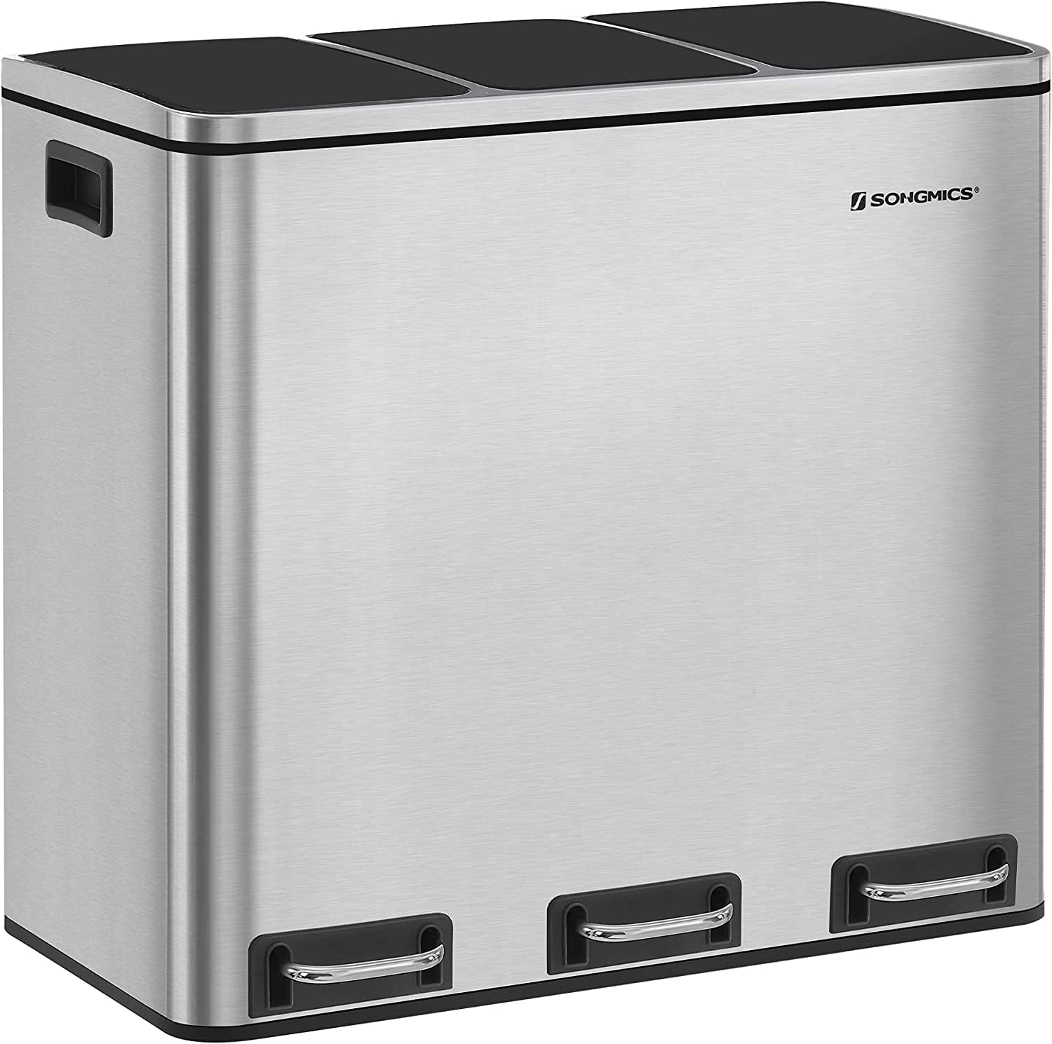 SONGMICS Trash Can, 3 x 4.8-Gallon Recycling Garbage Can, Silver and B ...