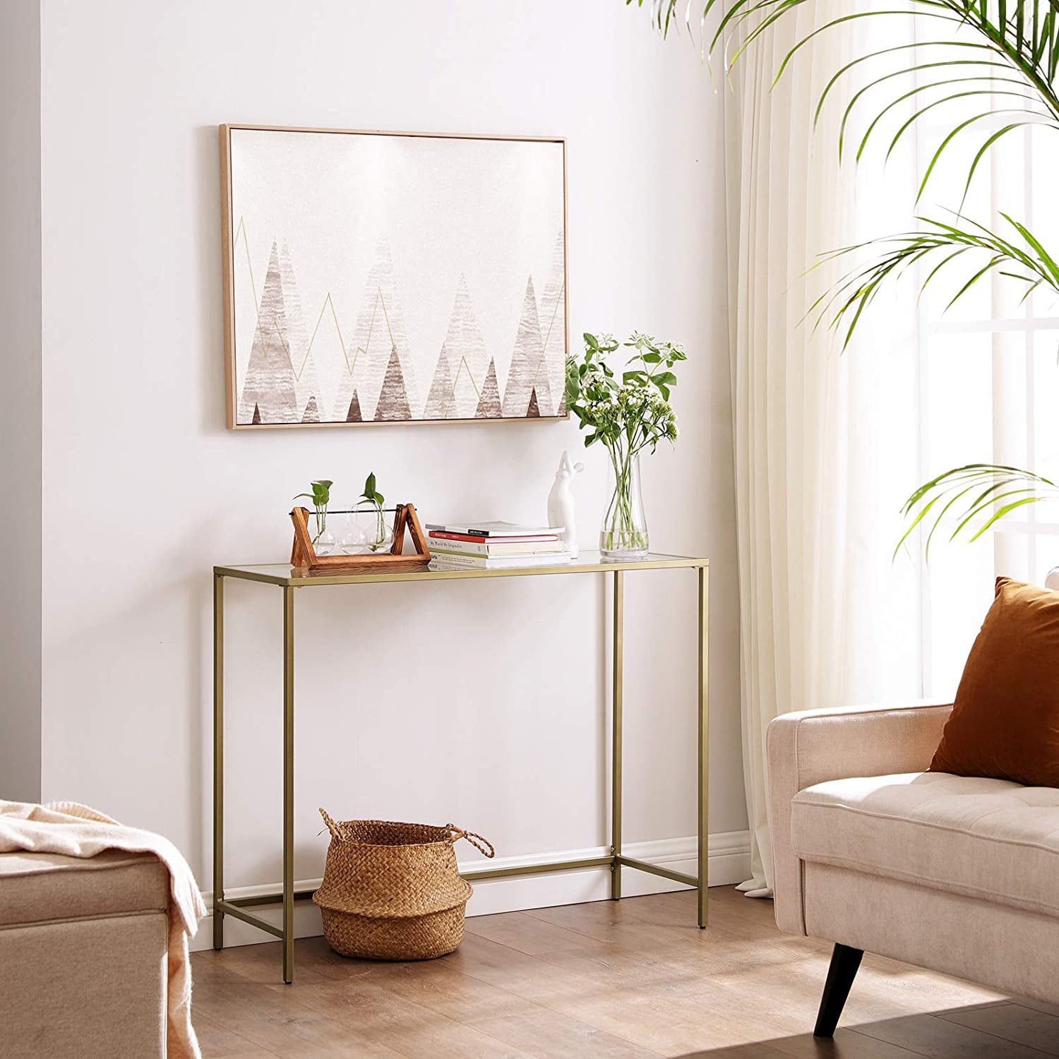VASAGLE 39.4?¡ÀConsole Table Gold Tempered Glass Sofa Table Modern Ent ...