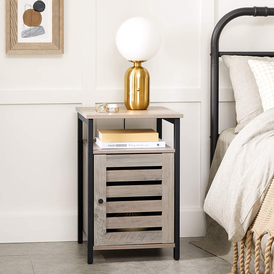 VASAGLE Nightstand, End Table with Open Shelf, Greige – Songmics Home